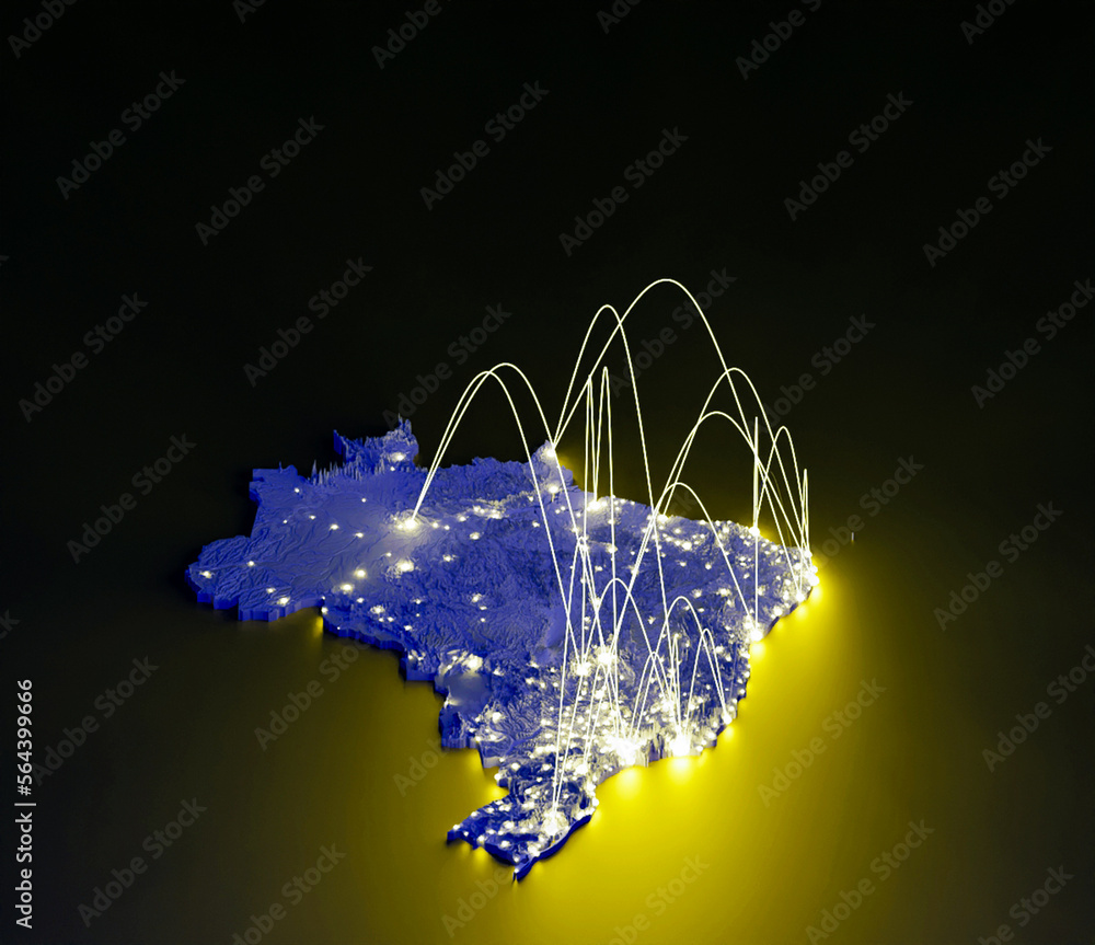 Show Brazil's advanced tech and development in a 3D render topographic ...