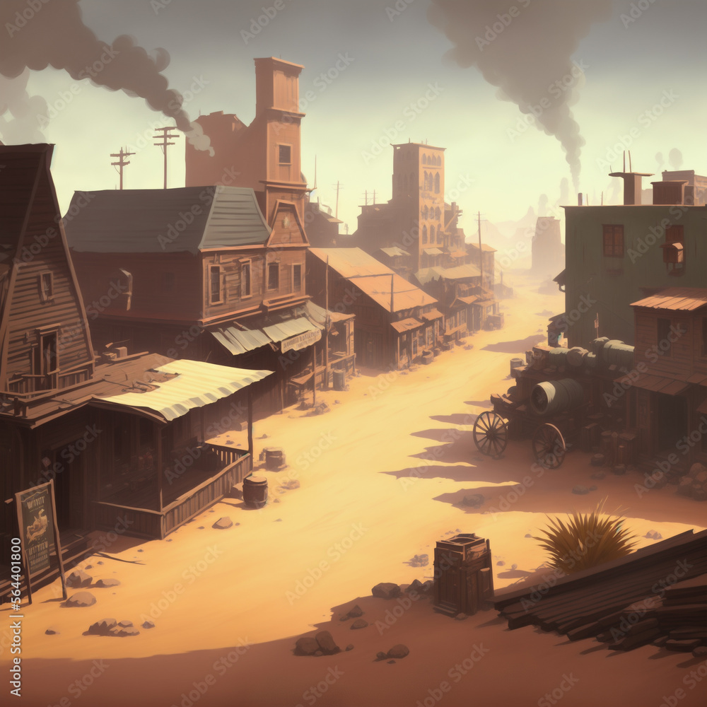 Western town, western street, an old wild west town with wooden ...