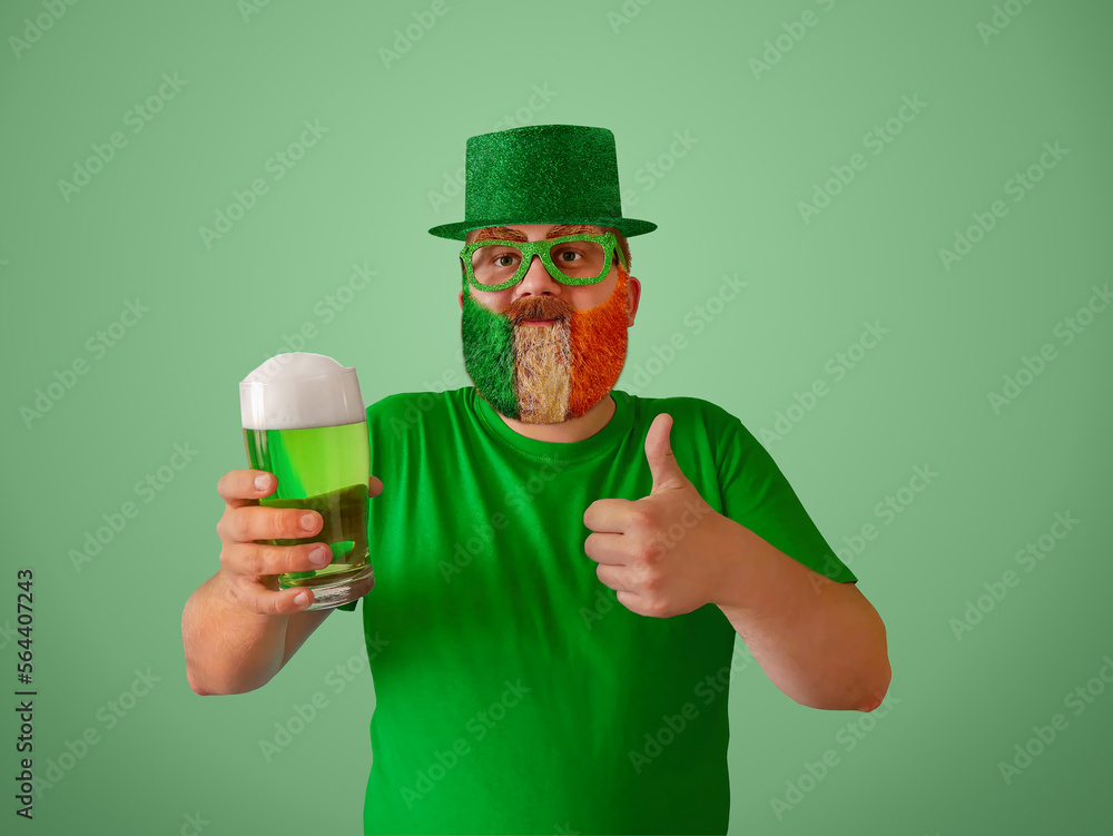 St. Patrick's Day celebration. A man with a beard, glasses and a ...
