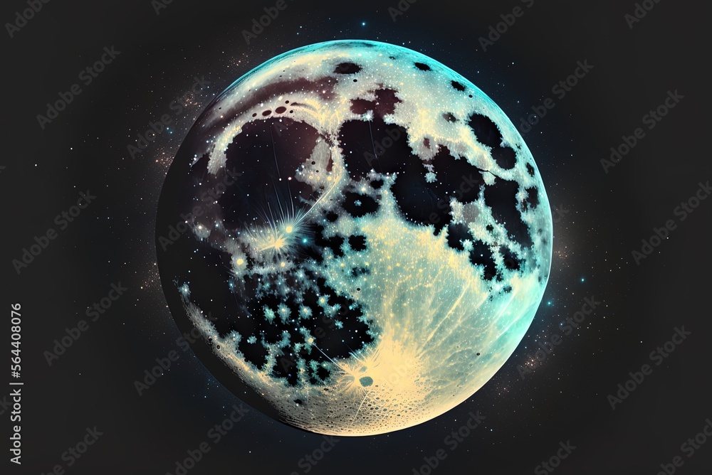 depiction of the full moon orbiting the stars from close range ...
