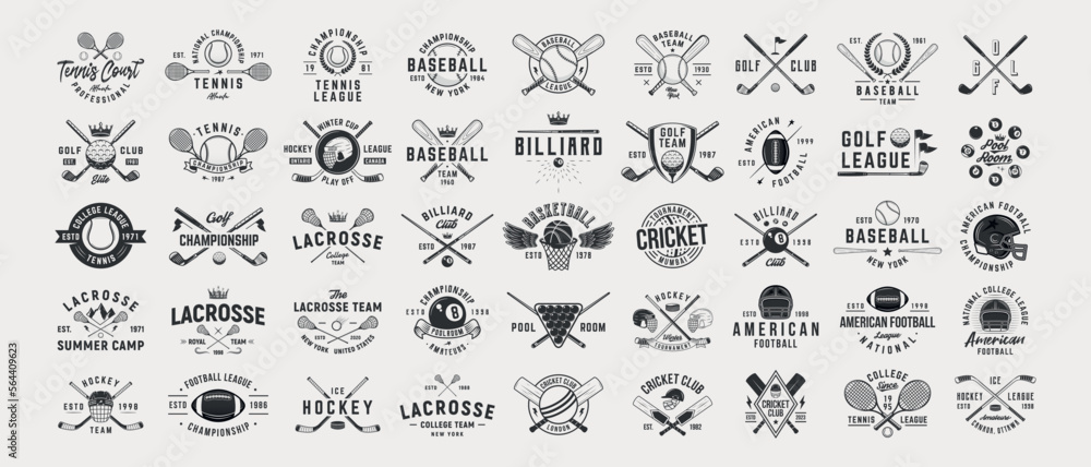 Vector set of signs and logos of Sport. Hockey, American Football ...