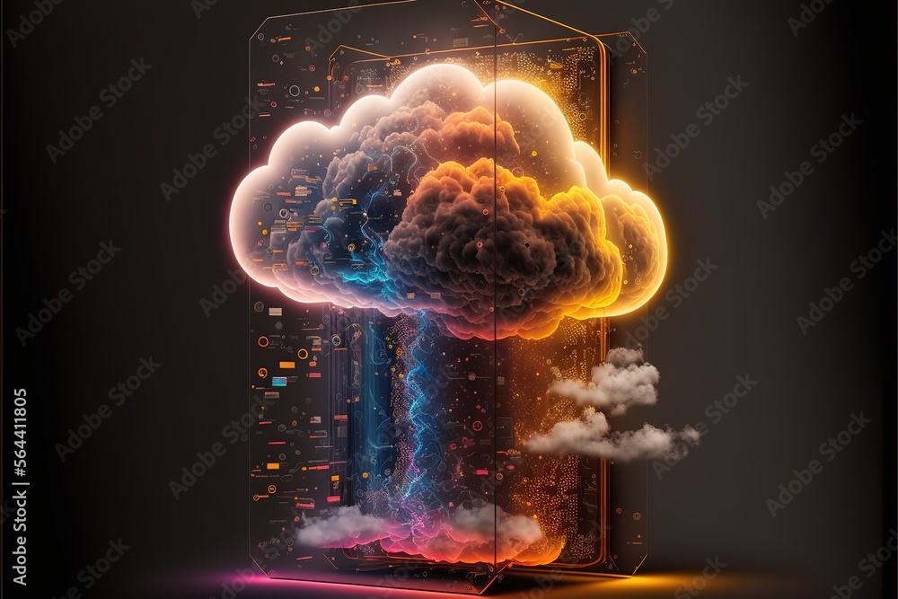 server room 3d illustration with node base programming data design ...