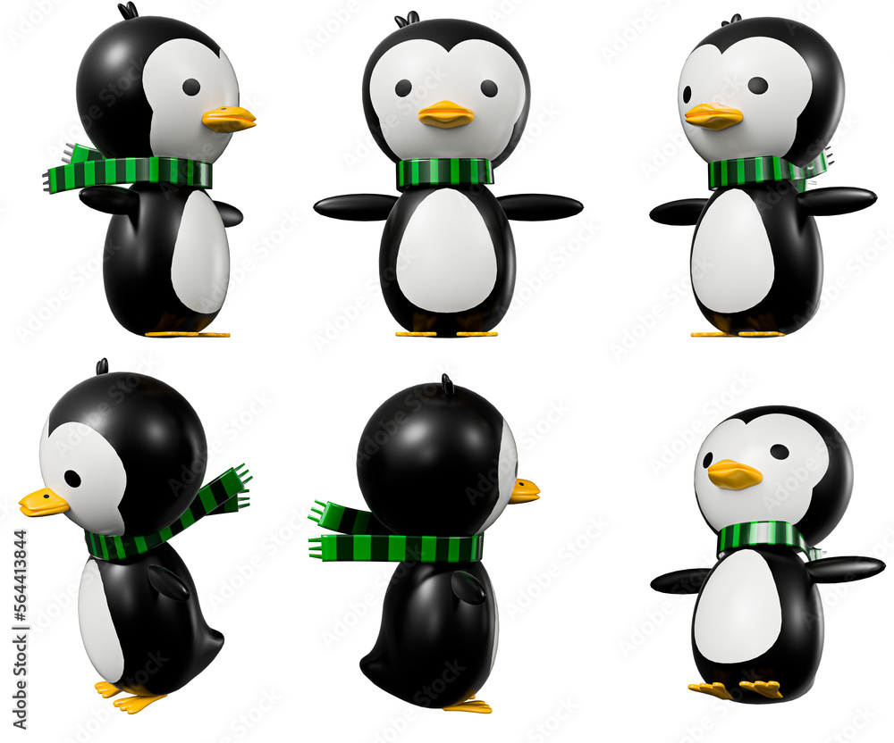Cartoon Penguin different angles transparent background high quality ...