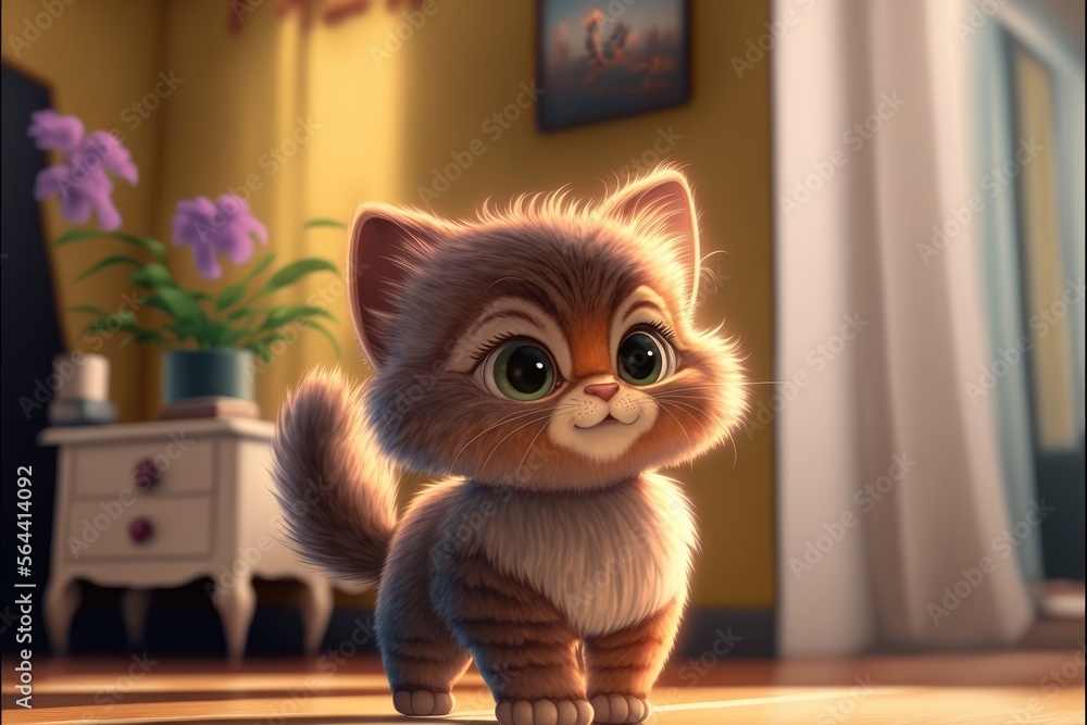 a cute adorable baby cat generative ai rendered in the style of ...