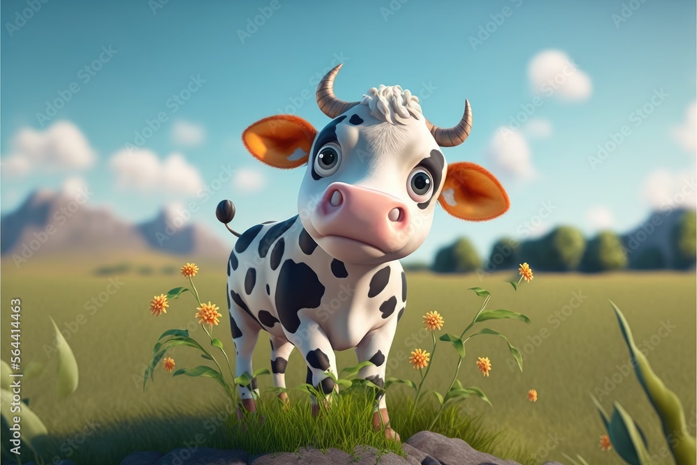 a cute adorable baby cow generative ai rendered in the style of ...