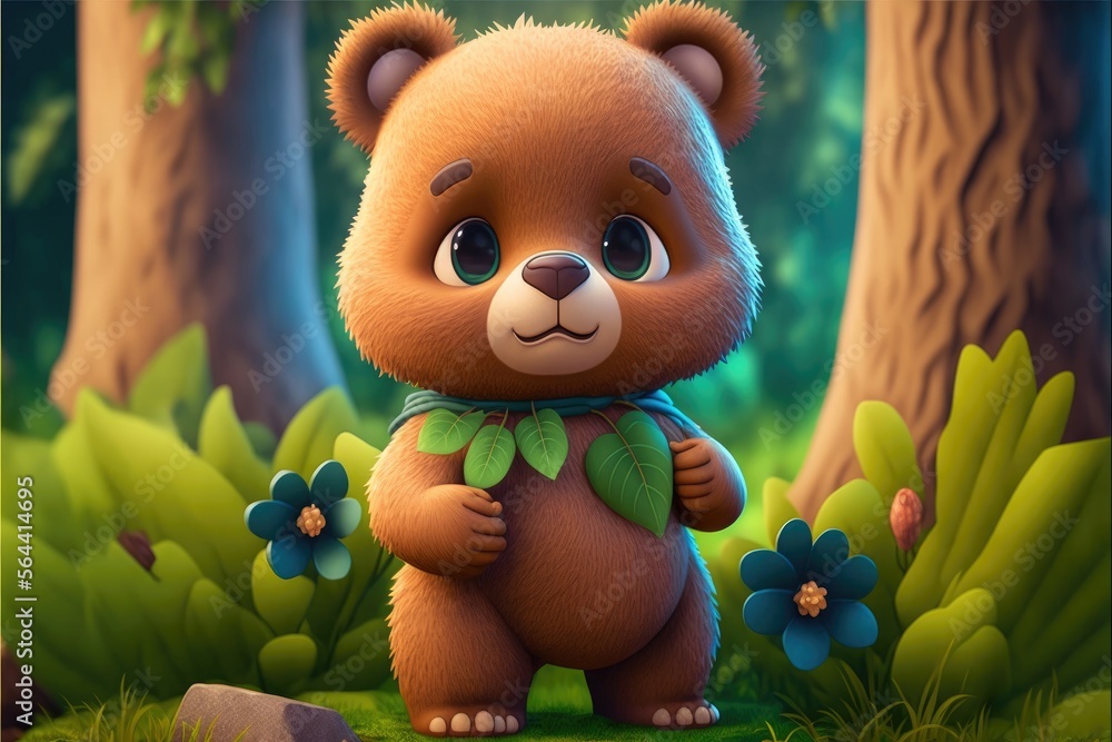 a cute adorable baby bear generative ai rendered in the style of ...