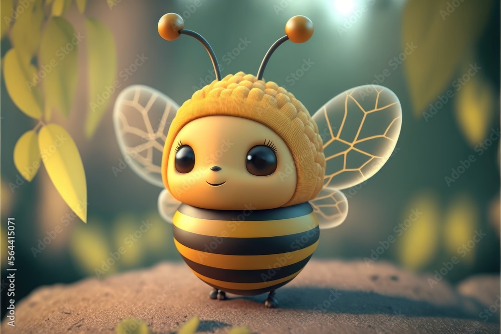 a cute adorable baby bee generative ai rendered in the style of children-friendly cartoon ...