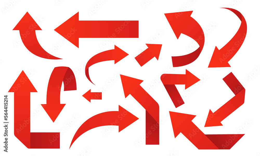 Set of red arrow icons, pointing up, down, left and right. isolated ...
