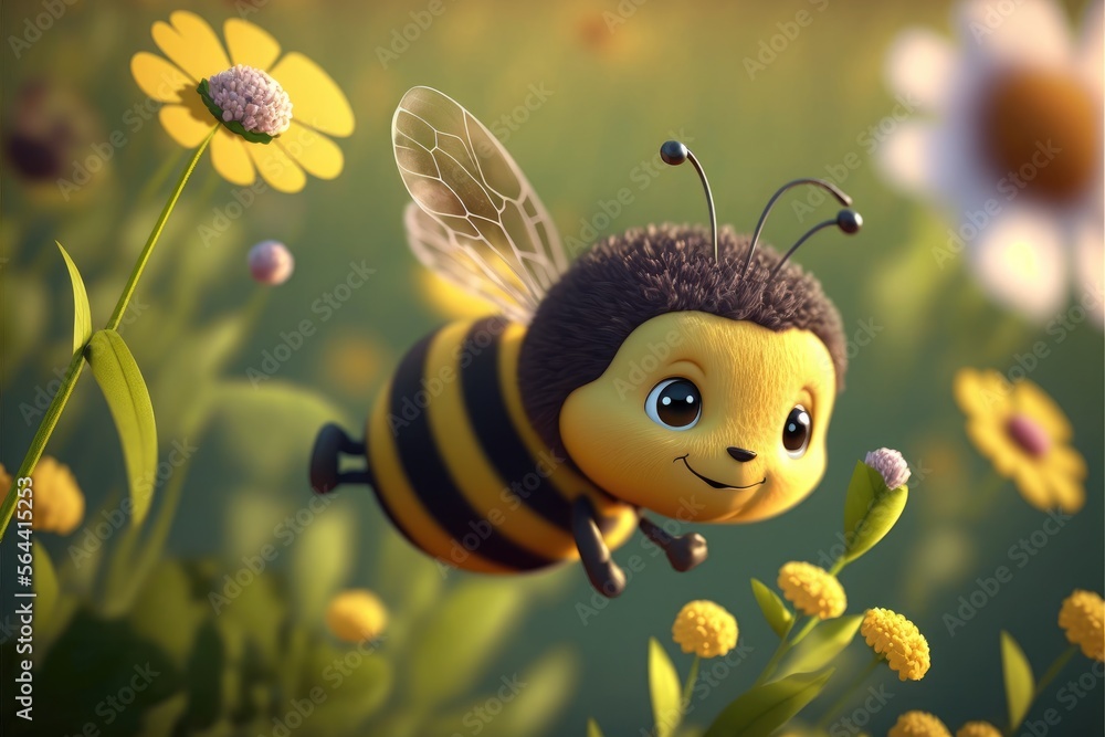 a cute adorable baby bee generative ai rendered in the style of ...