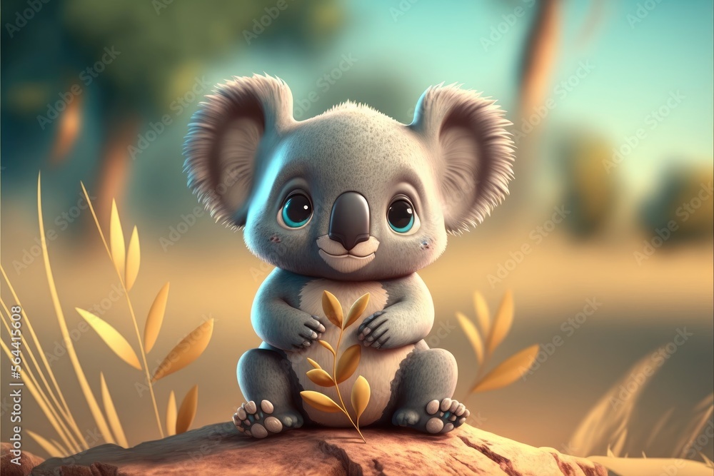 a cute adorable baby koala generative ai rendered in the style of ...