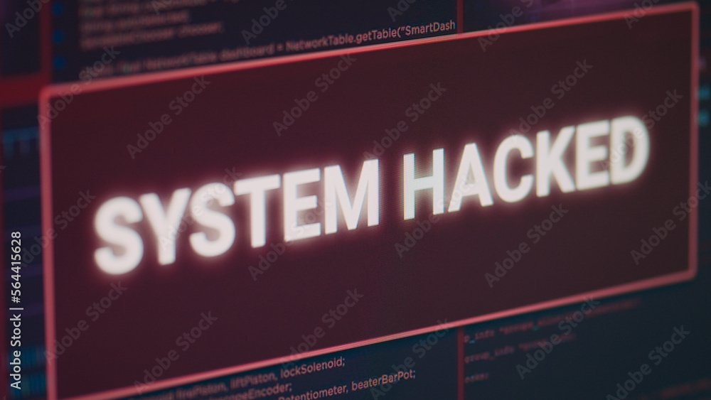 Hacked system alert message flashing on computer screen, showing ... Hacked system alert message flashing on computer screen, showing ...