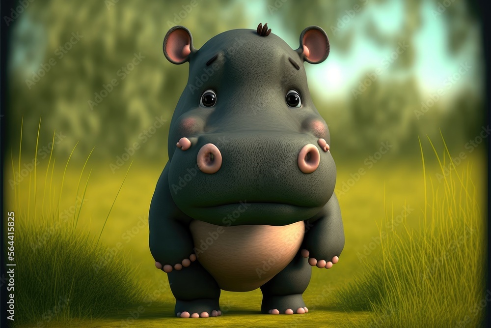 a cute adorable baby hippo generative ai rendered in the style of ...