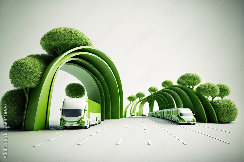 Modern green sustainable highway with green paint on a white clean ...