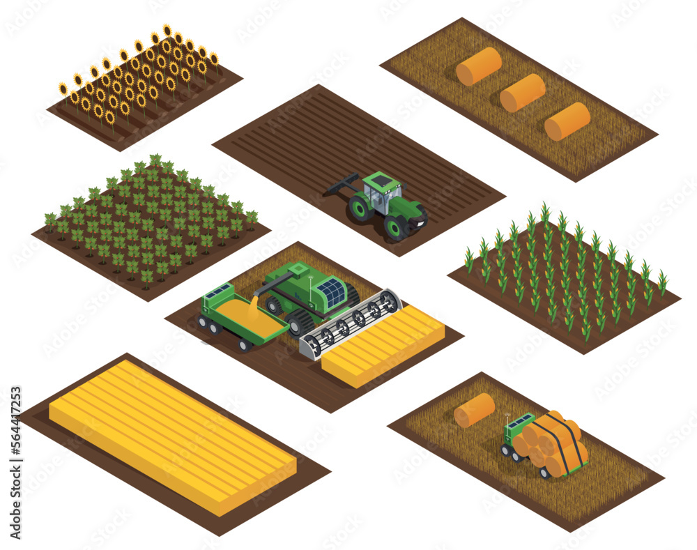 Stockvector Work in field isometric set. Collection of graphic elements ...