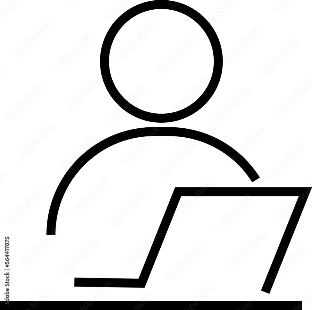 Man at Laptop Isolated Line Icon. Perfect for UI, apps, sites, stores ...