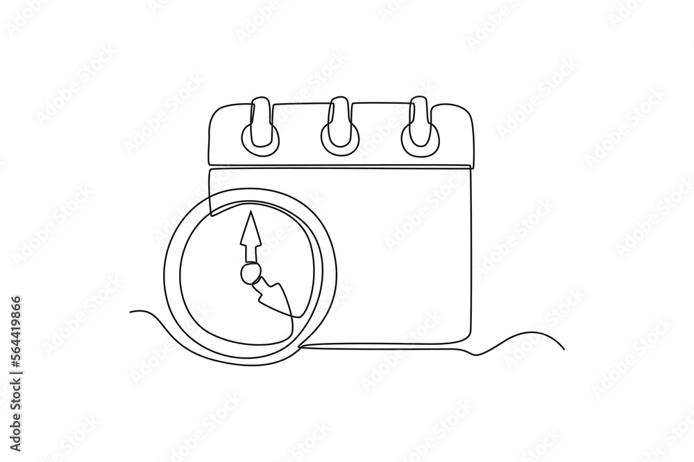 Single one line drawing Calendar with clock. Event planner concept ...