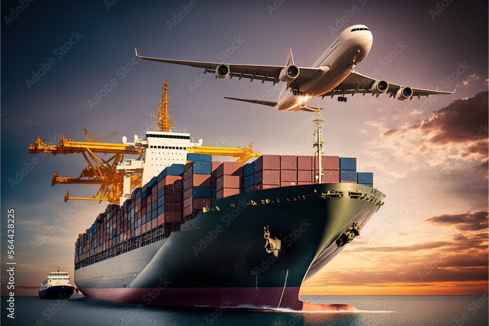Logistic business, import export shipping, Aerial view Container ...