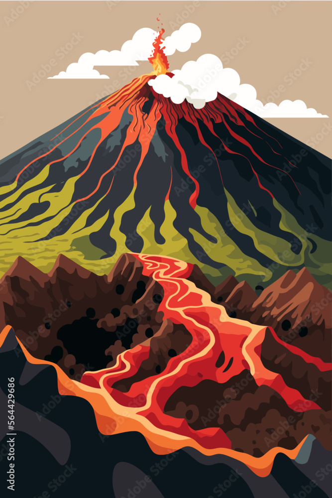 Volcanic Mountain In Eruption background view vector illustration Stock ...