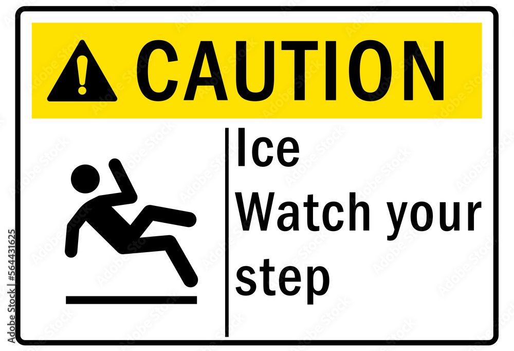 Ice warning sign and labels ice watch your step Stock Vector | Adobe Stock