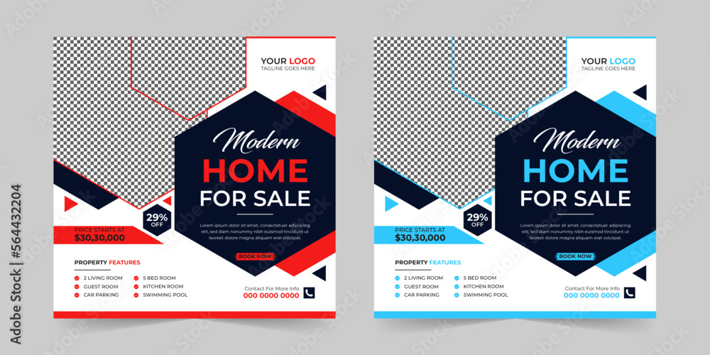 Modern Real estate house sale and home rent advertising square Social ...
