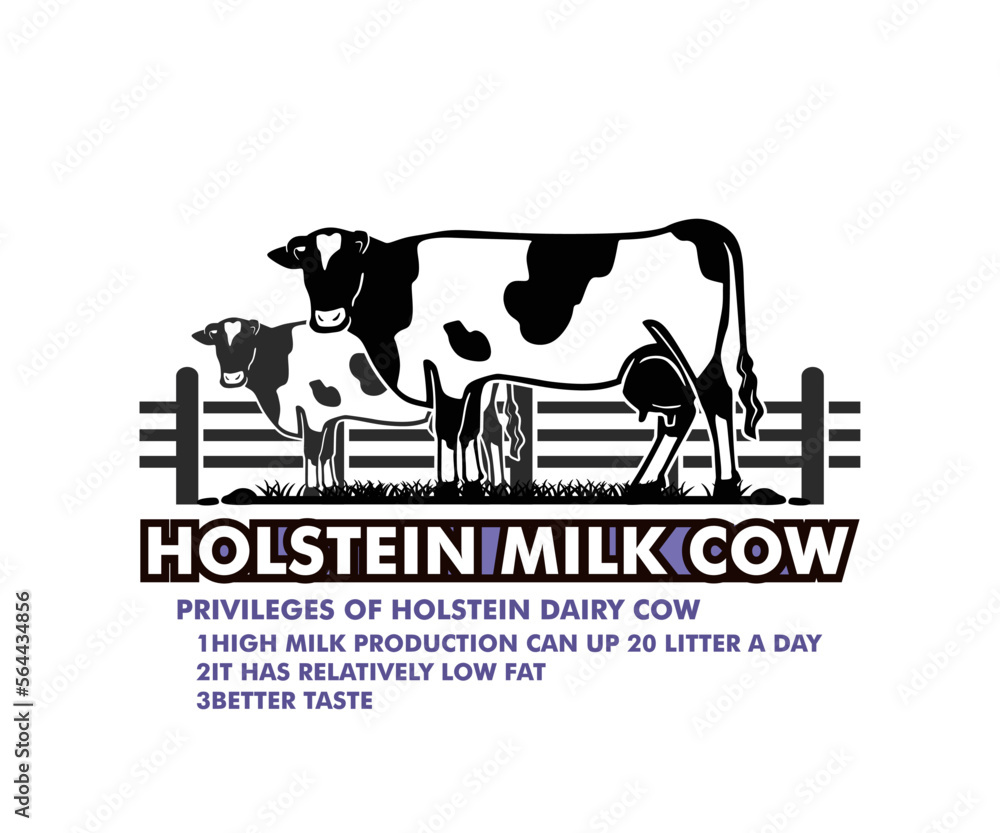 holstein dairy cow logo, silhouette of milk cattle standing vector ...