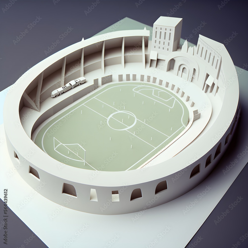 Paper cut craft paper illustration stadium orthographic Stock ...