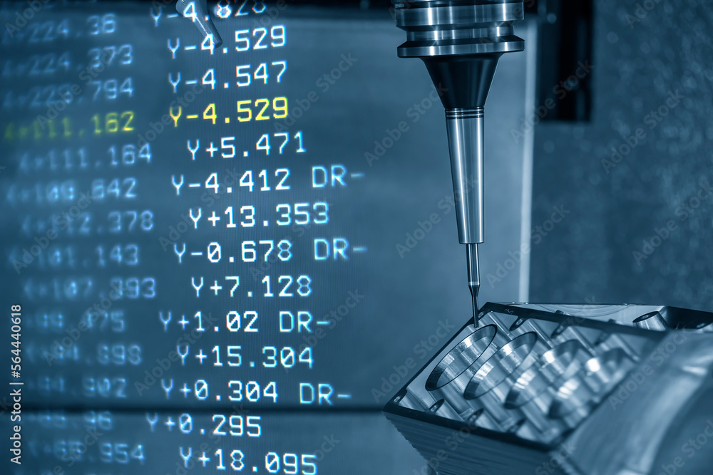 Abstract scene the 5-axis machining center cutting the V8 engine ...