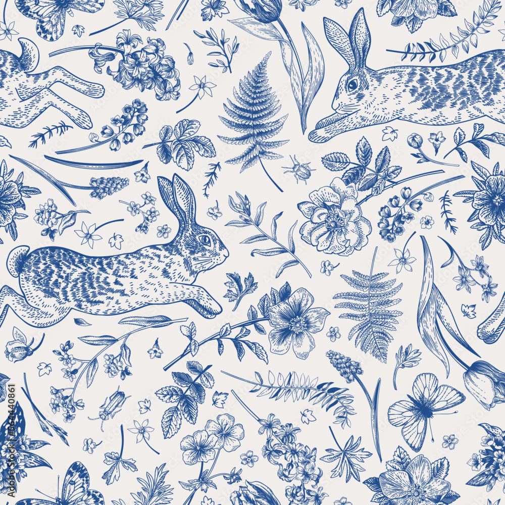 Seamless pattern with rabbits Stock Vector | Adobe Stock