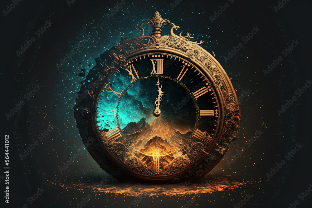 Earth and Time - Vintage Clock Face with Roman Numerals and Universe ...