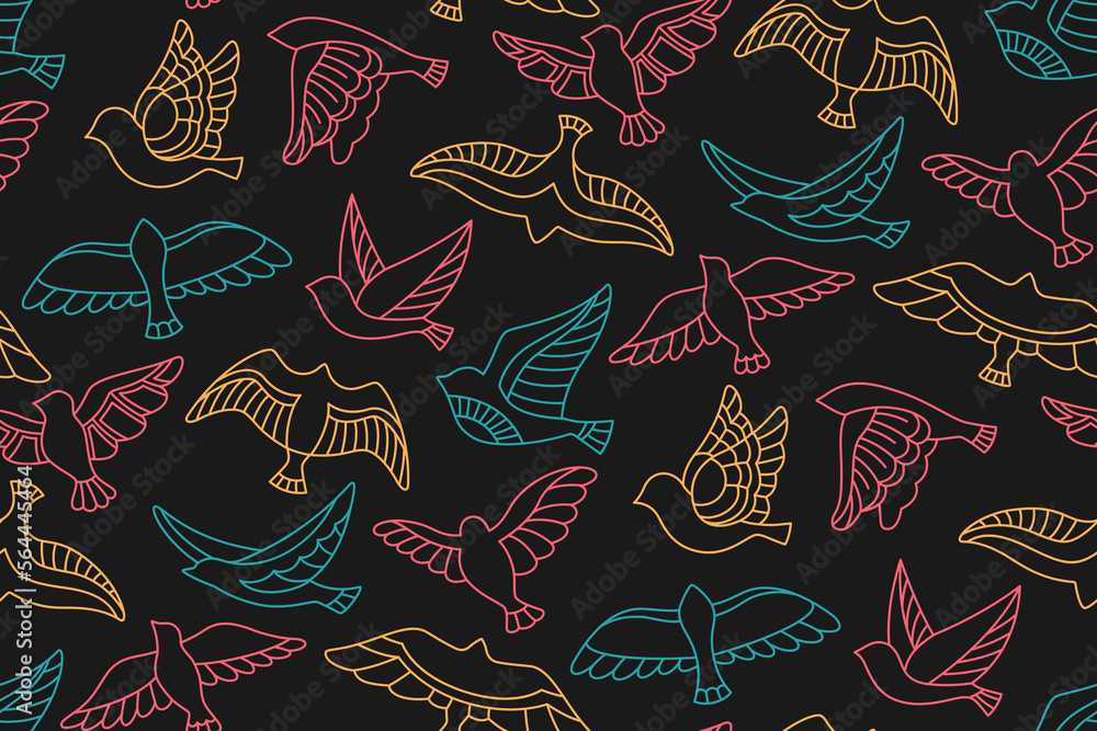 Bird seamless pattern, abstract graphic boundless doodle ornament. Hand ...