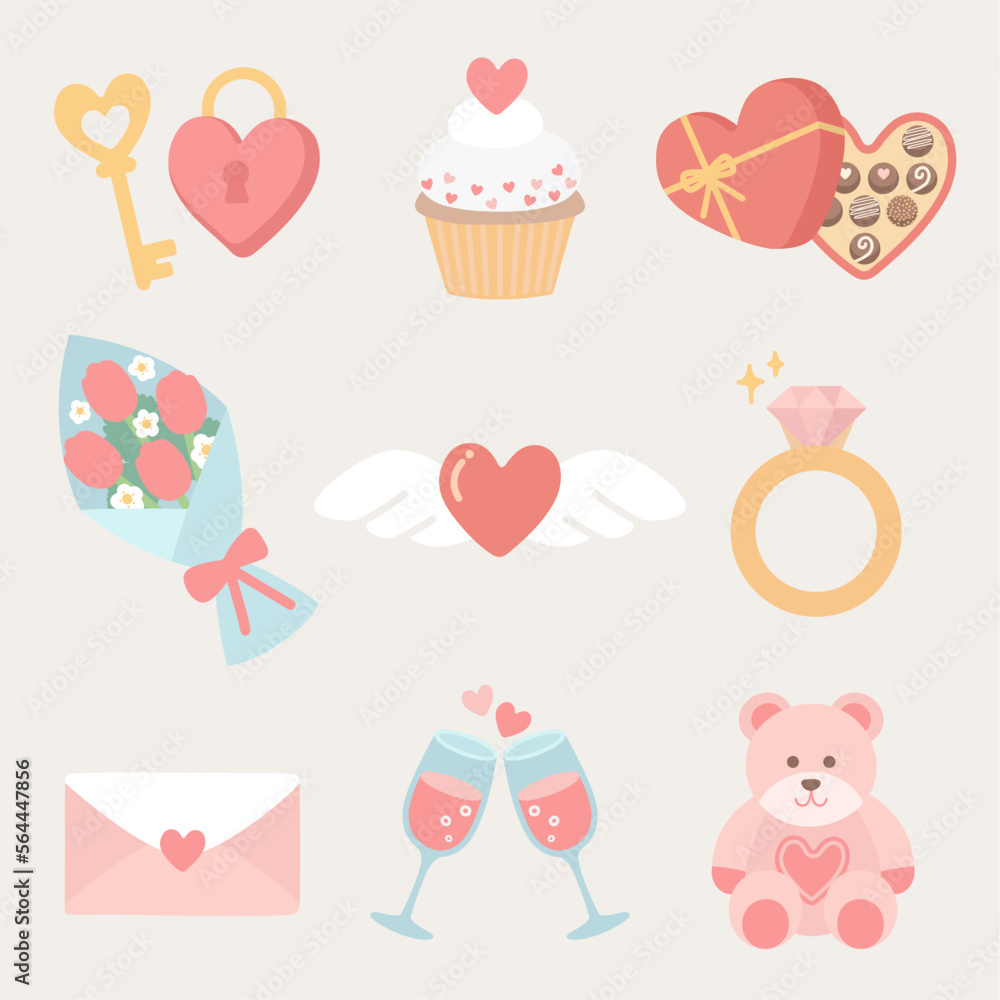 발렌타인데이 커플 기념일 상징 일러스트 이미지 세트 Stock Vector Adobe Stock