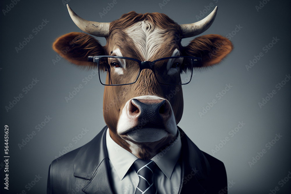 Cow business portrait dressed as a manager or ceo in a formal office ...