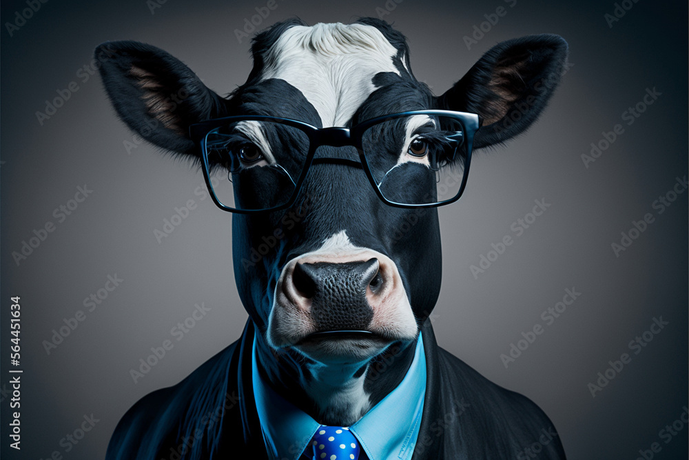 Cow business portrait dressed as a manager or ceo in a formal office ...