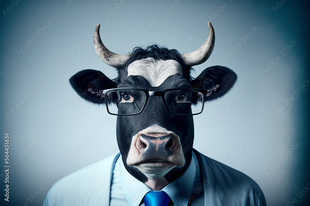 Cow business portrait dressed as a manager or ceo in a formal office ...