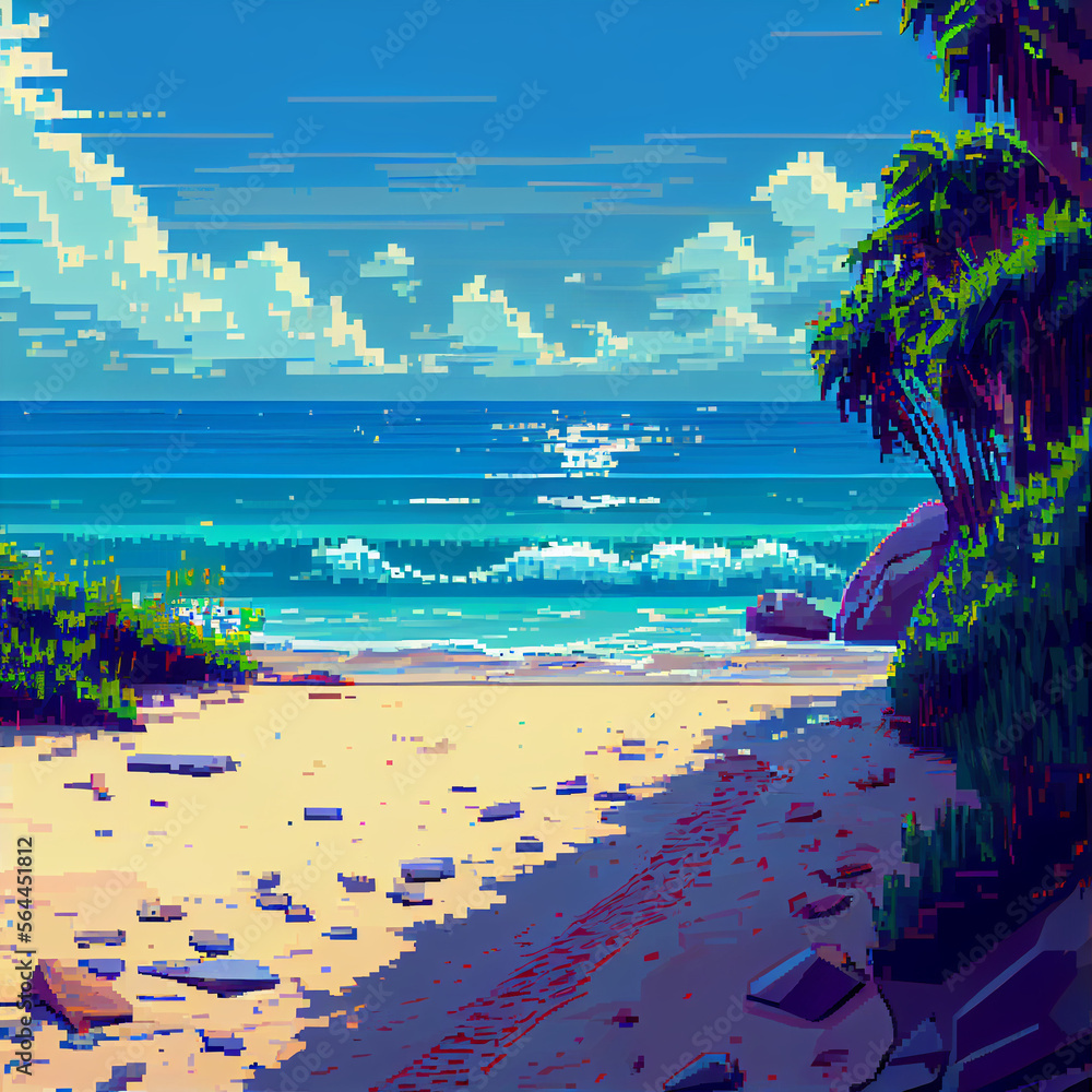 Pixel Art Illustration of a beach Generative Stock Illustration | Adobe ...