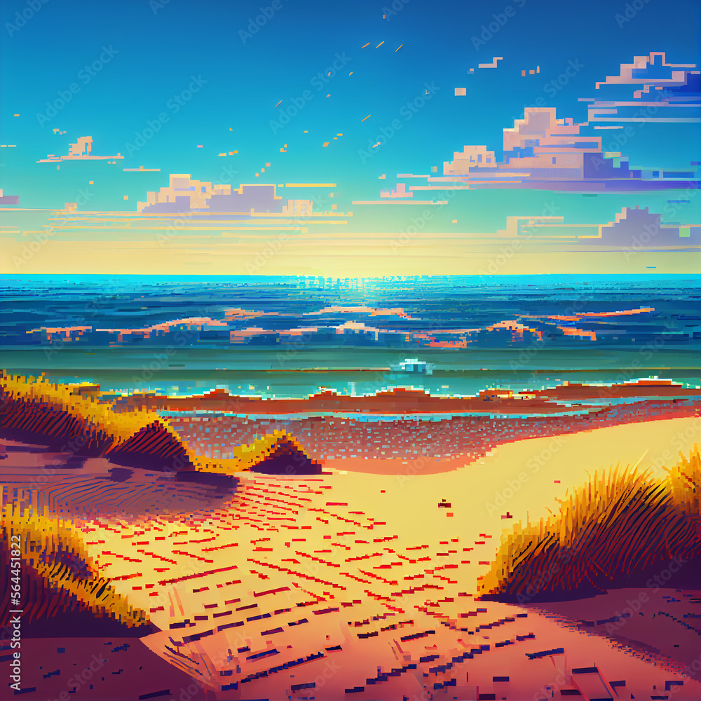 Pixel Art Illustration of a beach Generative Stock Illustration | Adobe ...