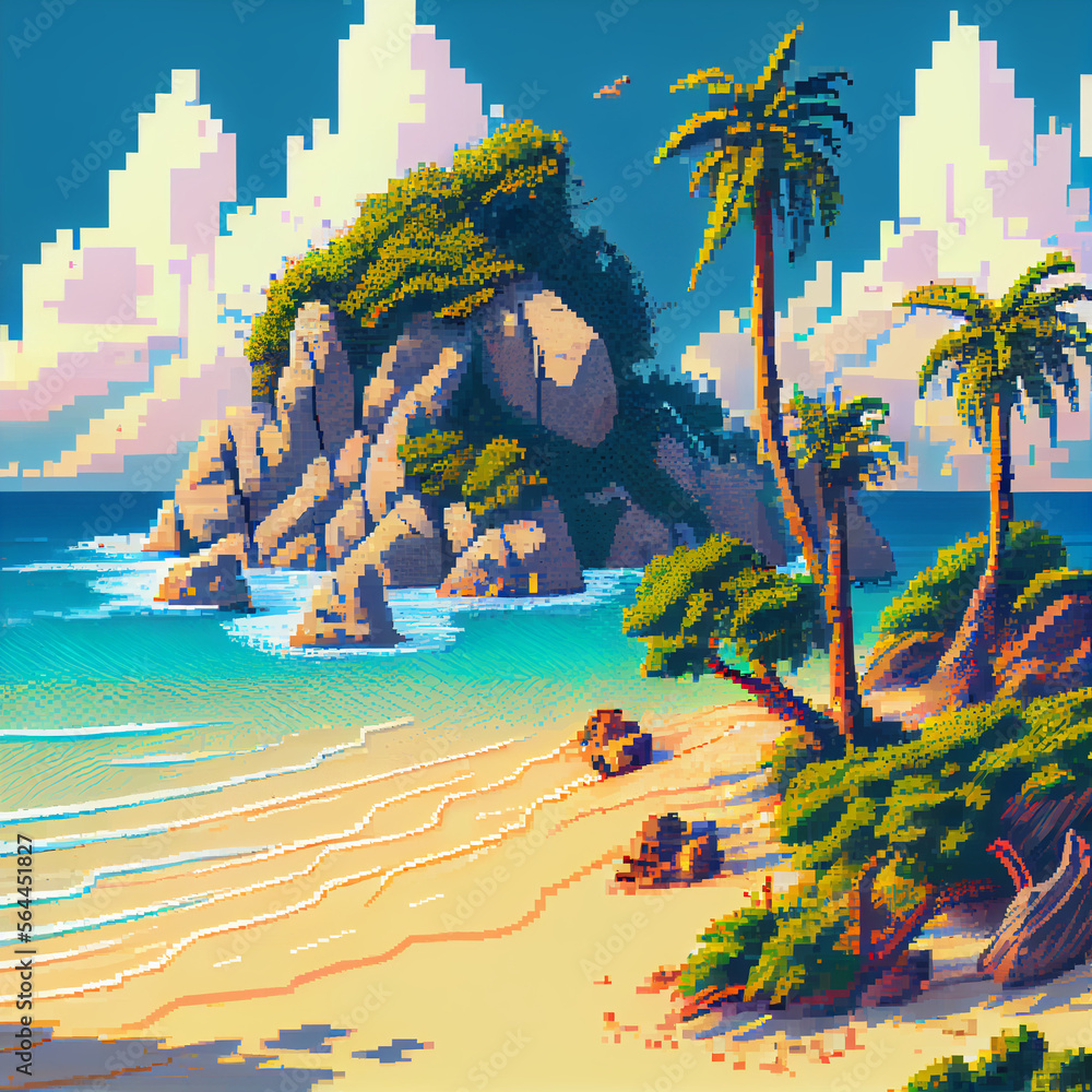 Pixel Art Illustration of a beach Generative Stock Illustration | Adobe ...