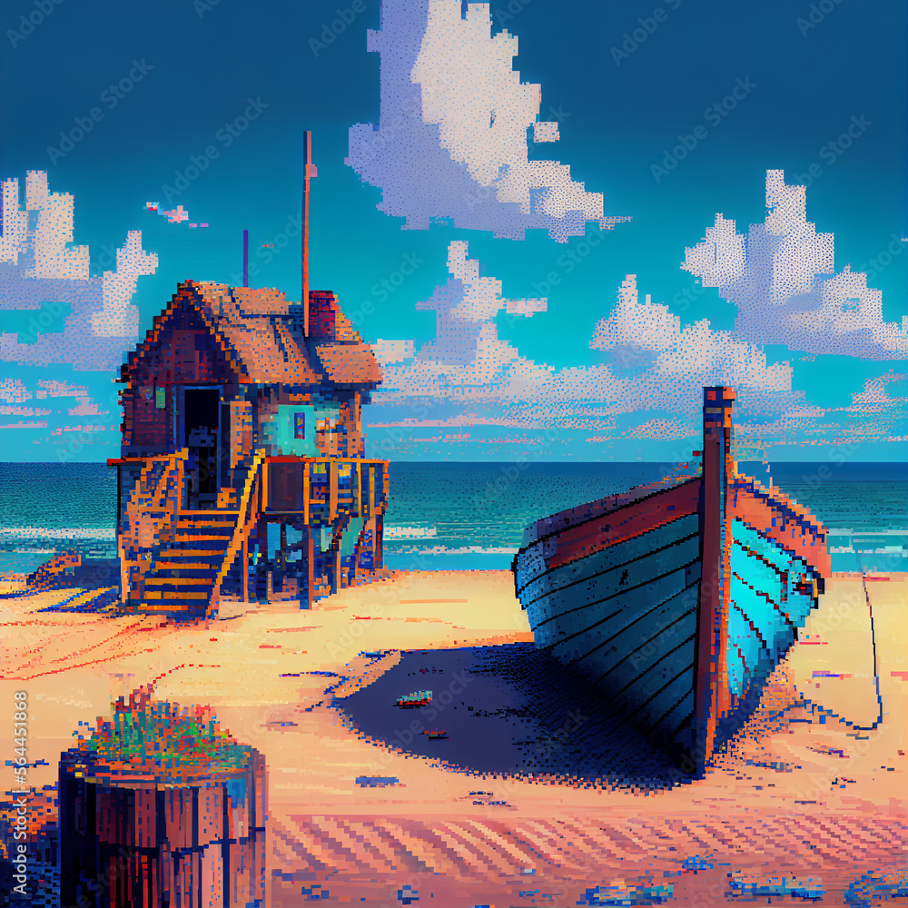 Pixel Art Illustration of a beach Generative Stock Illustration | Adobe ...