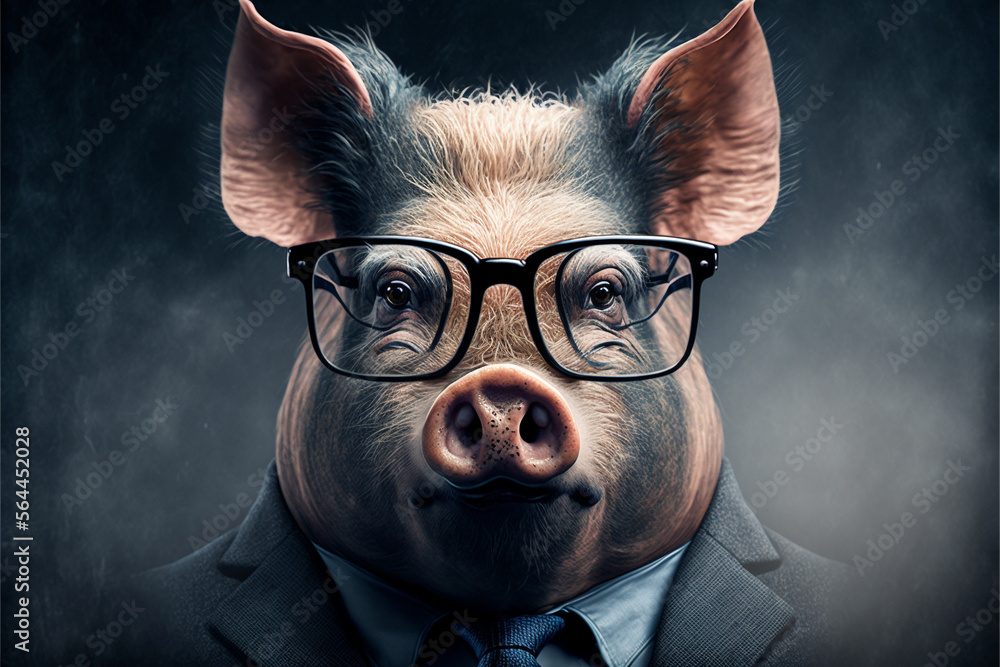Pig business portrait dressed as a manager or ceo in a formal office ...