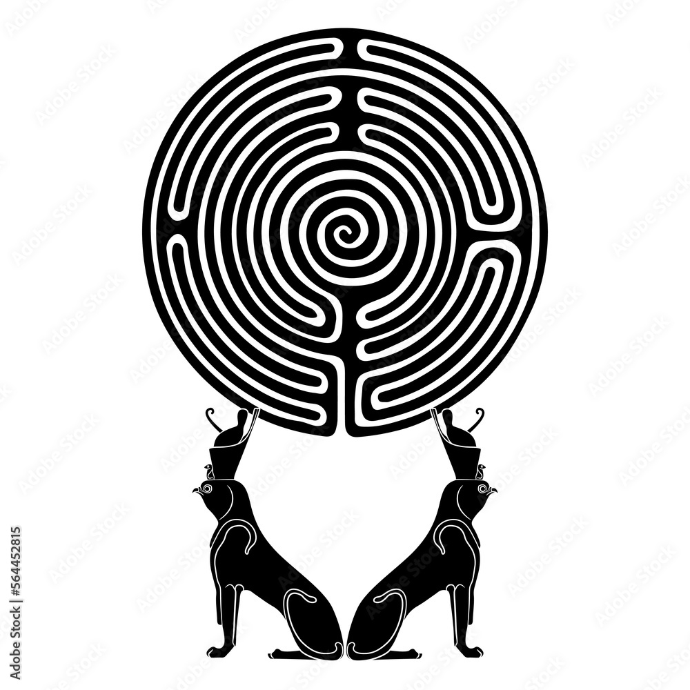 Symmetrical animal design with two Ancient Egyptians sphinxes ...