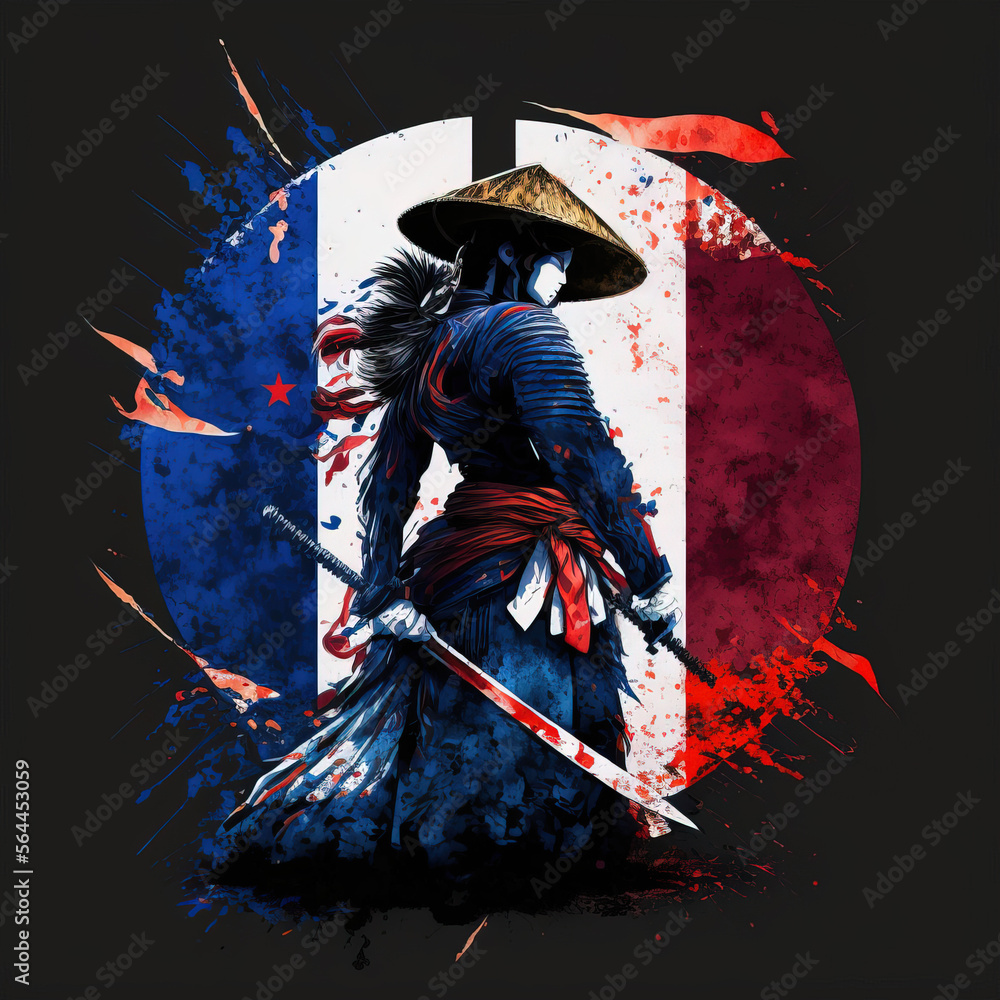 T shirt design A poster of a samurai with the French flag in a ...