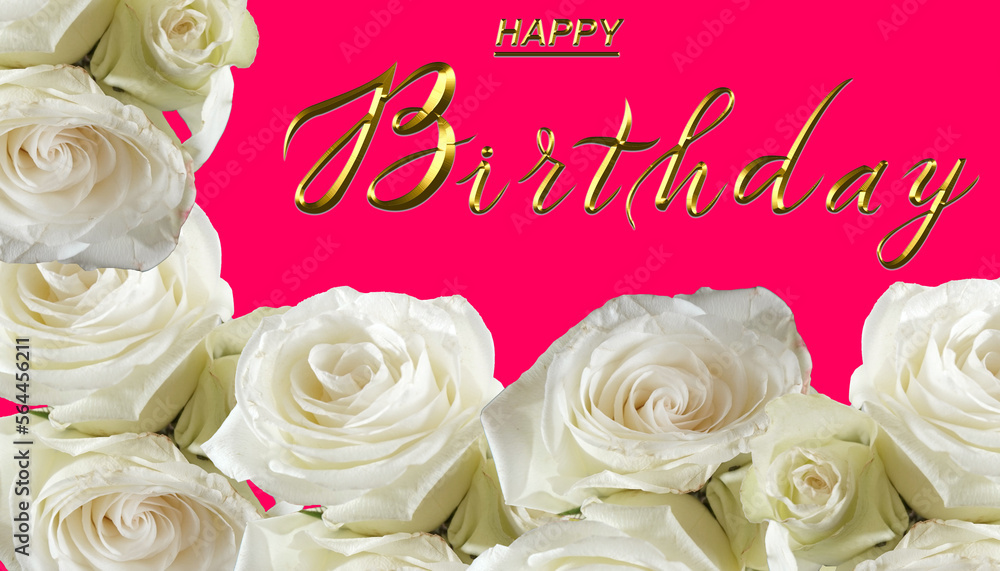 happy birthday card with flowers white roses Stock Illustration | Adobe ...