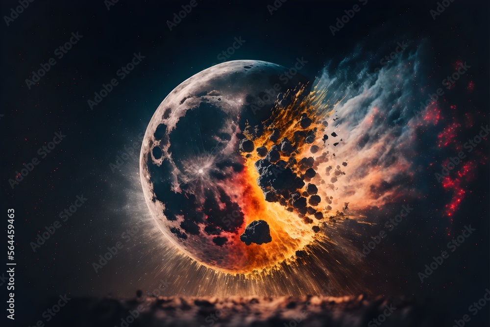 the moon being blown up in space zoomed out no watermark no text Unreal ...