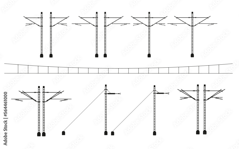 Vecteur Stock Train OHE Pole Network Set, 2d rail poles in black ...