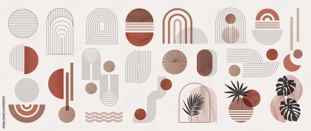 Hand drawn abstract minimal element mid century vector set. Aesthetic ...