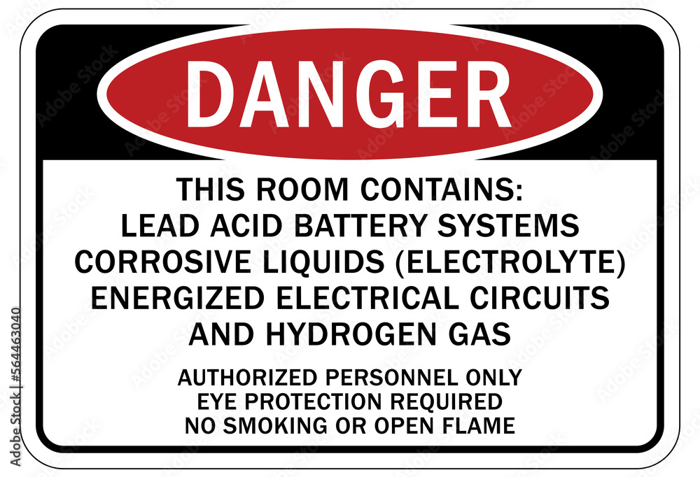 Lead warning hazard sign and label this room contain lead acid battery ...