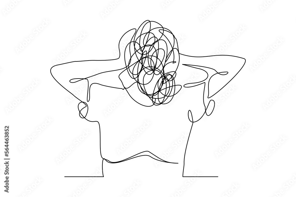 Continuous singe one line drawing art of stress confusing people ...