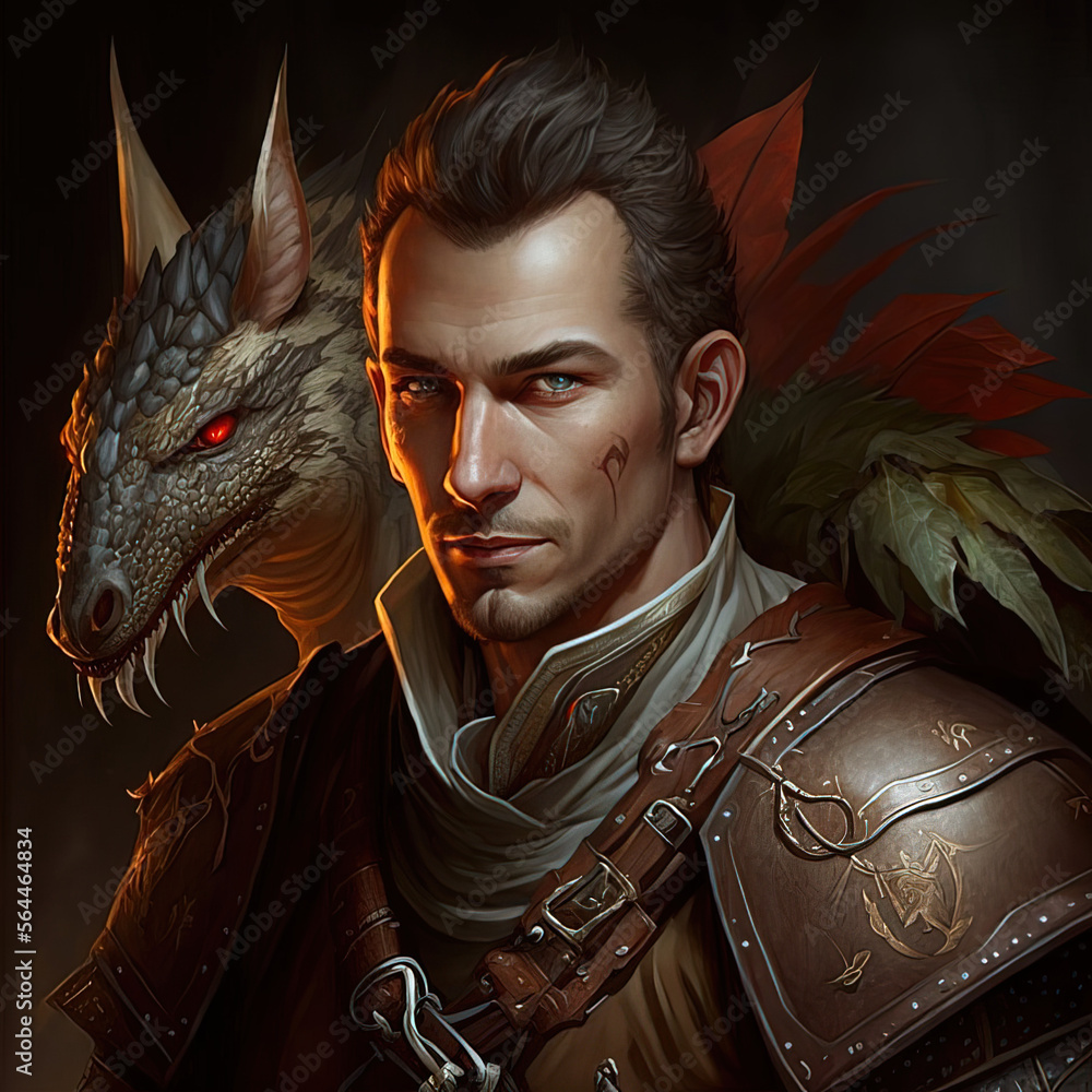 dnd avatar character portrait, male dragon hunter -AI generated - Not a ...
