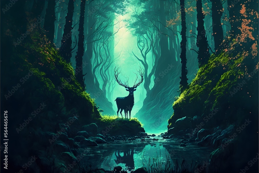 vast subterranean forest of very tall trees bioluminescent life ...