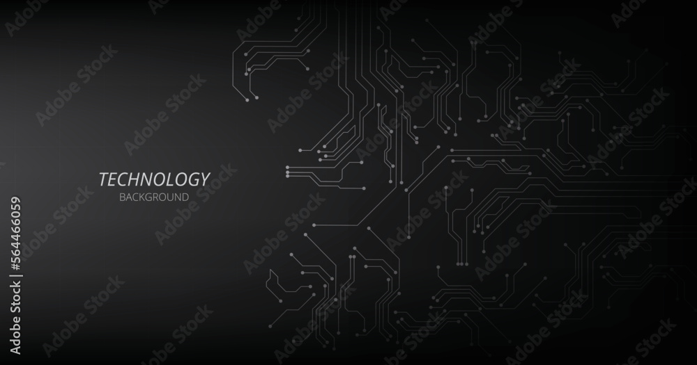 Grey circuit connection on black background. High-tech circuit board ...